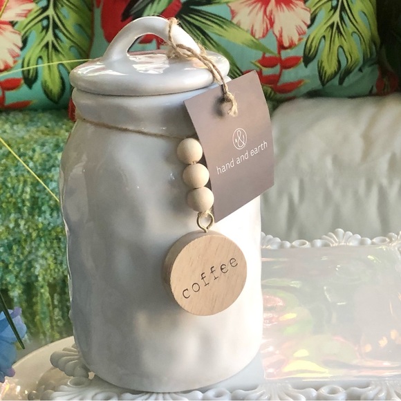 Kitchen | New White Ceramic Coffee Canister With Wood Beading Coffee ...